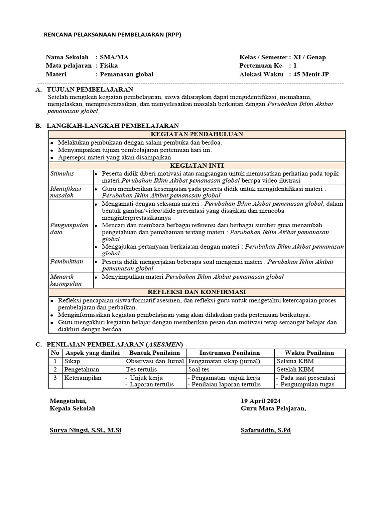 RPP Pemanasan Global | PDF