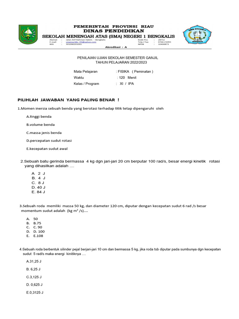 4,2. Soal Pas Fisika Kelas Xi Ipa | PDF