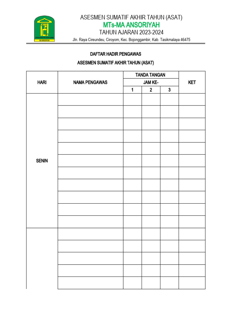 Daftar Hadir Pengawas | PDF