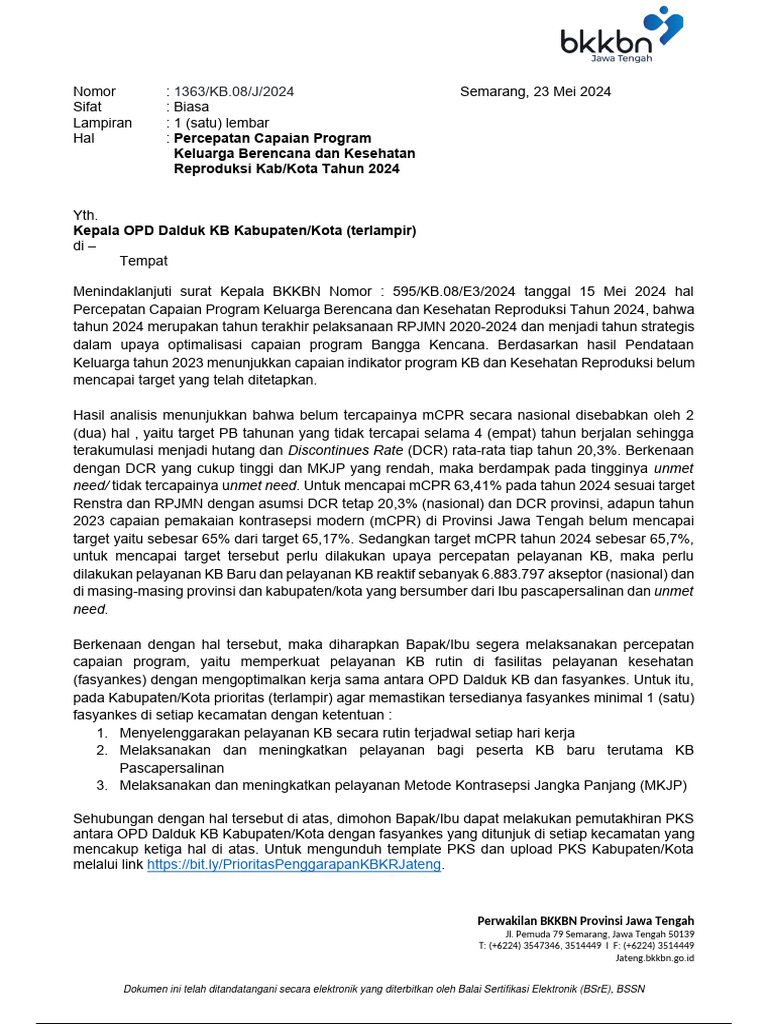 Surat Persiapan Capaian Program KB KR | PDF