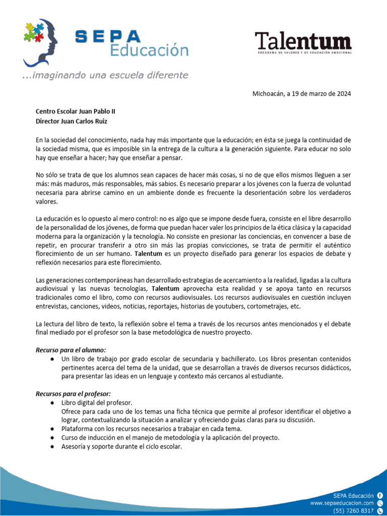 Propuesta Talentum 2024 - CEJUPA | PDF | Maestros