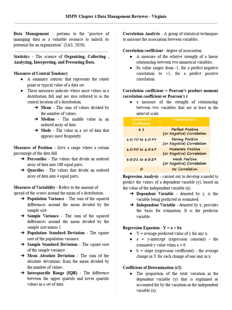 Chapter 4 Data Management Reviewer | PDF | Applied Mathematics | Statistics