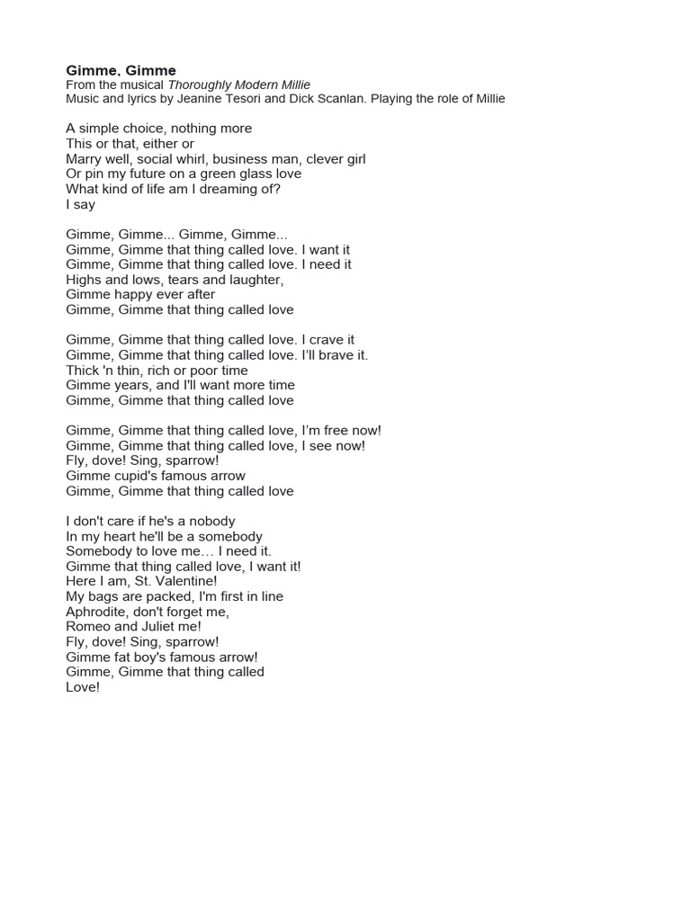 Gimme Gimme Lyrics | PDF | Poetry