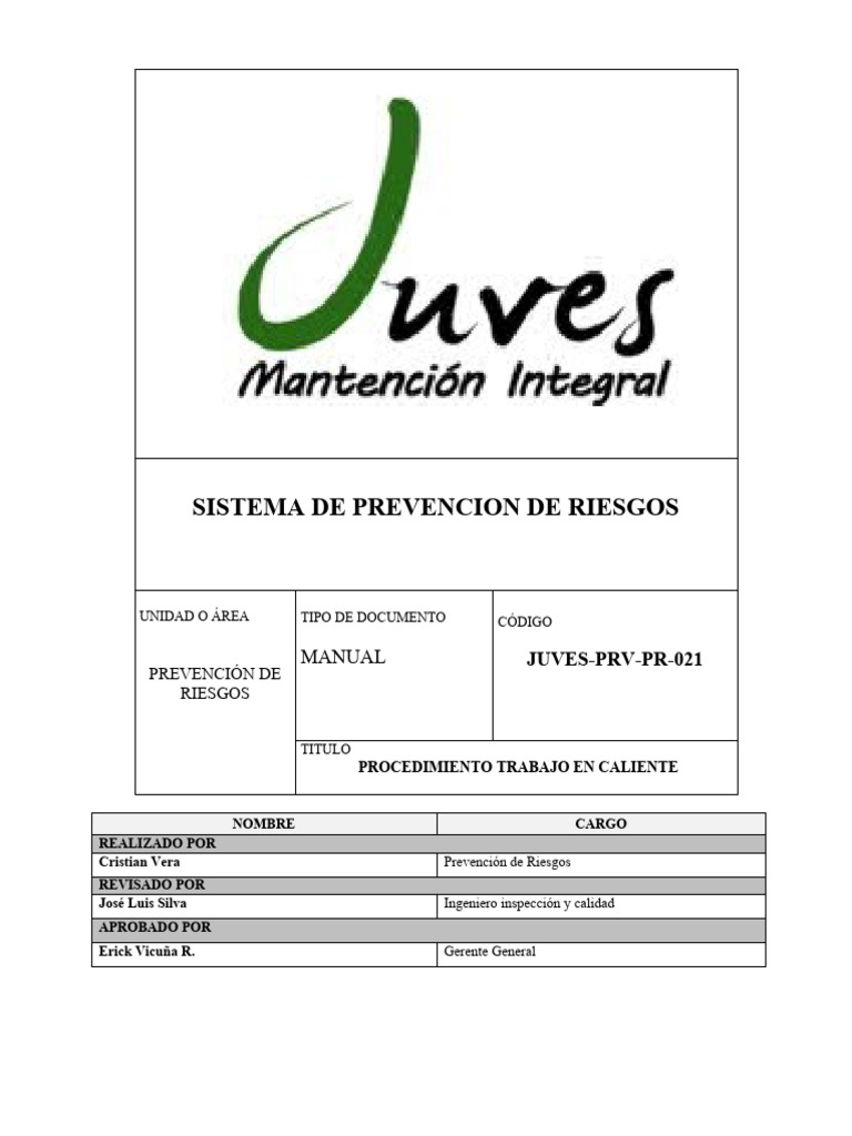 JUVES-PRV-PR-021 Procedimiento Trabajo en Caliente | PDF | Soldadura | Construcción