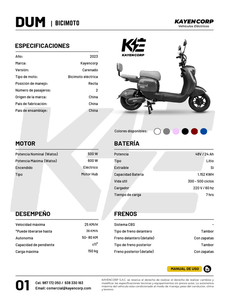 Especificaciones Bicimoto DUM 2023 | PDF | Coche | Vehículo de motor