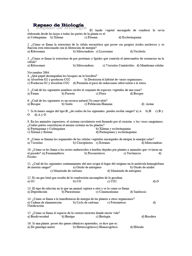 Repaso Bio Prueb Nacionales | PDF | Dominancia (Genética) | Gene