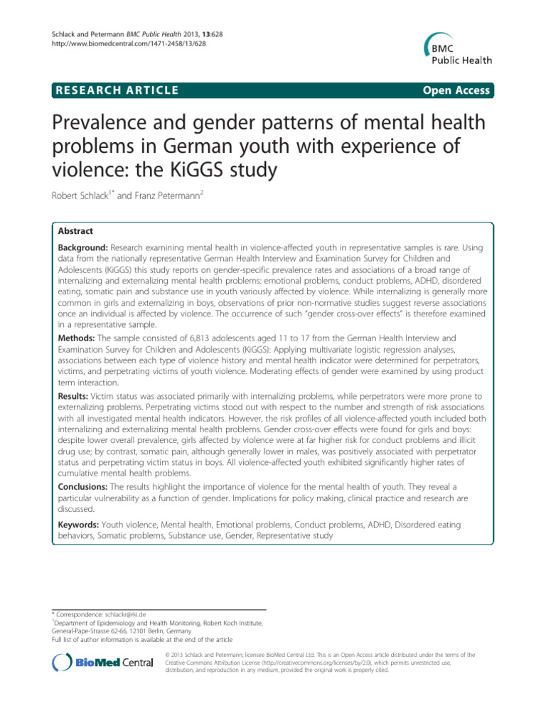 Prevalence and Gender Patterns of Mental Health Problems in German ...