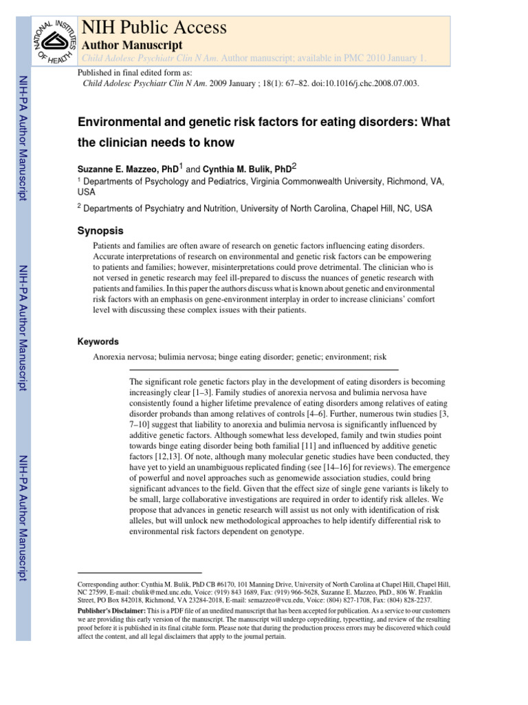 Environmental and Genetic Risk Factors For Eating Disorders - What The ...