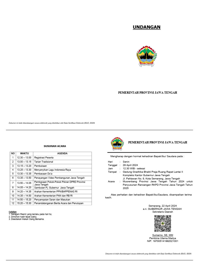 Undangan Musrenbang Jateng 2024 | PDF