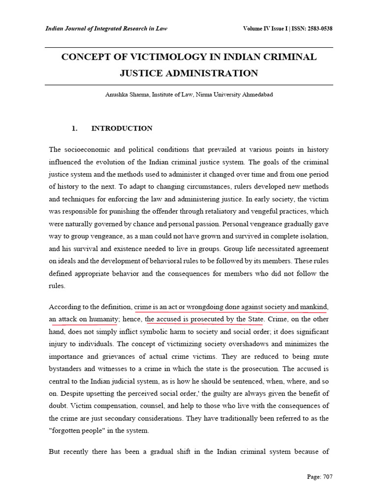 Concept of Victimology in Indian Criminal Justice Administration | PDF ...