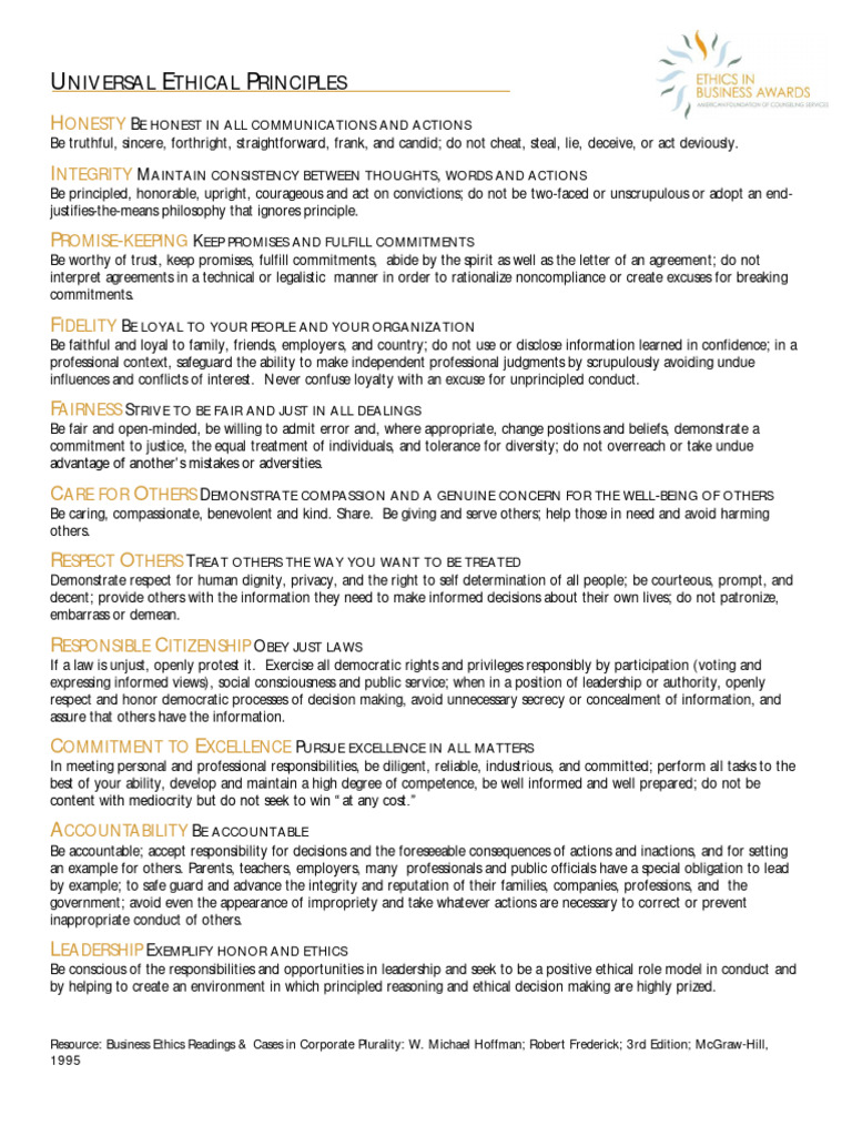 Universal Ethical Principles | PDF | Leadership