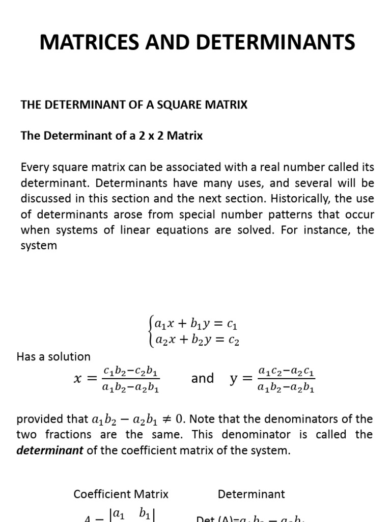 Matrices and Determinants | PDF | Determinant | Matrix (Mathematics)