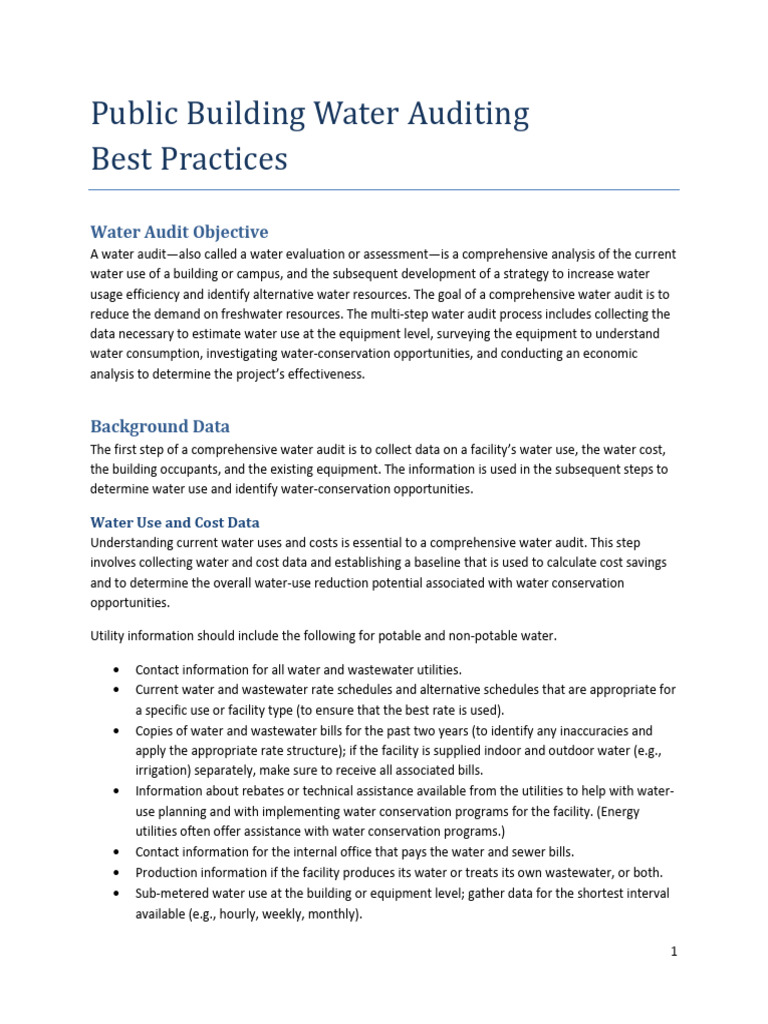 Public Building Water Auditing Best Practices | PDF | Water Conservation | Water