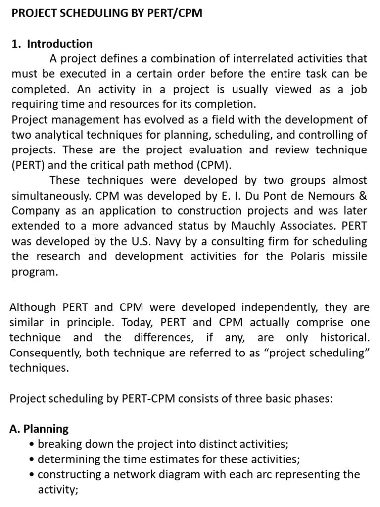 Project Scheduling by Pert CPM | PDF | Applied Mathematics
