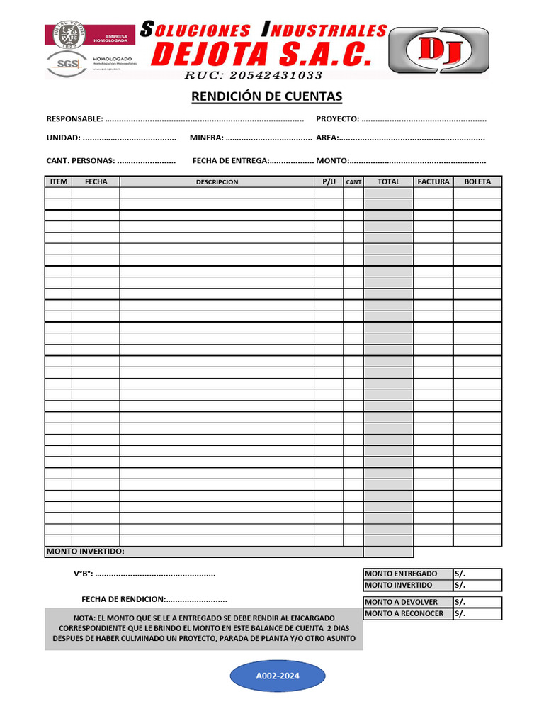 Formato - Rendicion de Cuentas | PDF