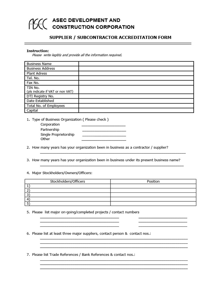 Supplier-Subcon Accreditation Form | PDF | Business | Business Economics