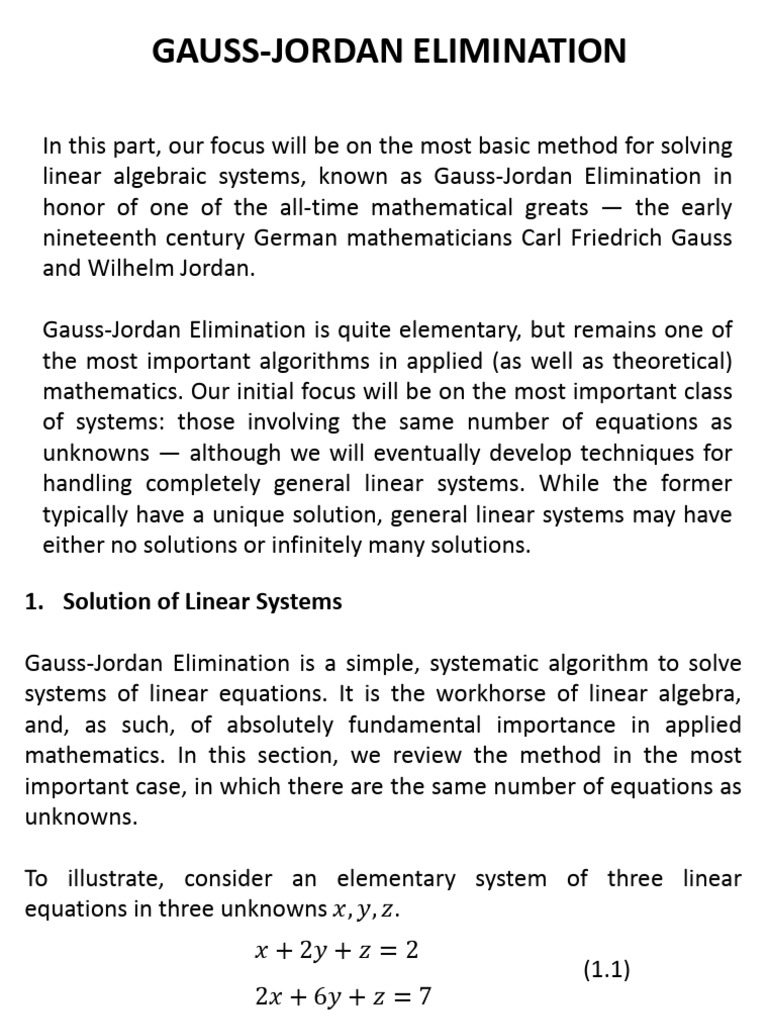 Gauss-Jordan Elimination | PDF | Matrix (Mathematics) | System Of Linear Equations
