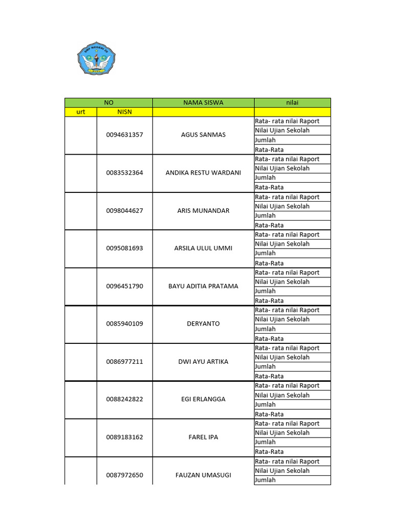 Contoh Rekapn Nilai Us 2024 | PDF