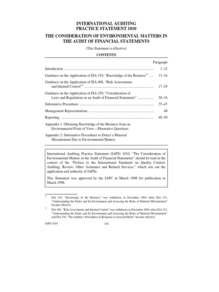b007 2010 Iaasb Handbook Iaps 1010 | PDF | Audit | Internal Control