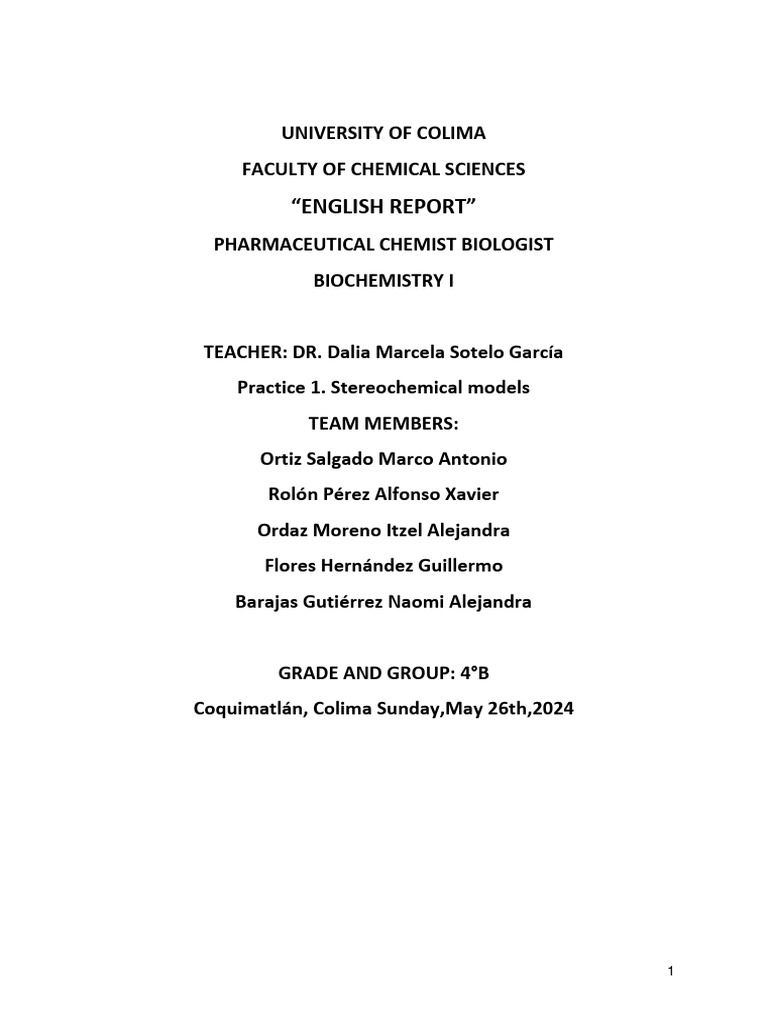 BIOCHEMISTRY I_ENGLISH REPORT | Download Free PDF | Chirality ...