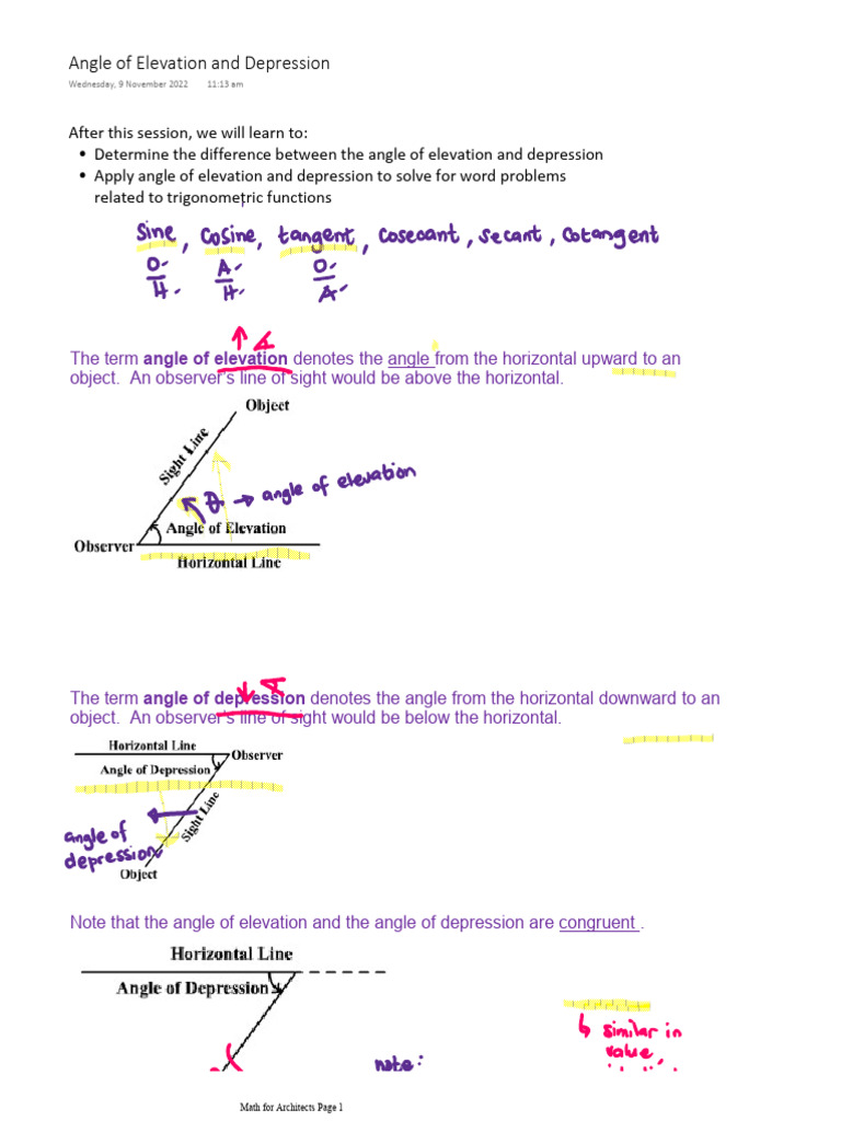 MATH115g - Angle of Elevation and Depression | PDF