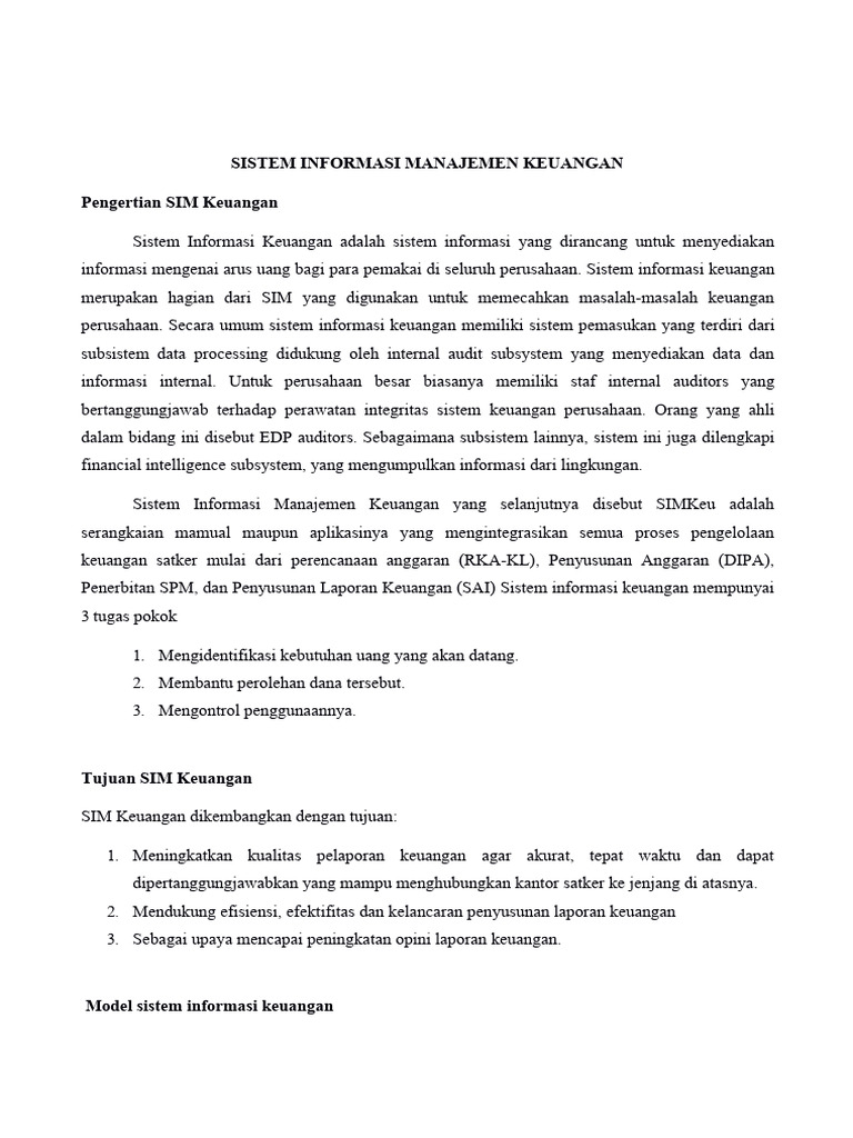 Sistem Informasi Keuangan | PDF | Pengelolaan Keuangan & Uang