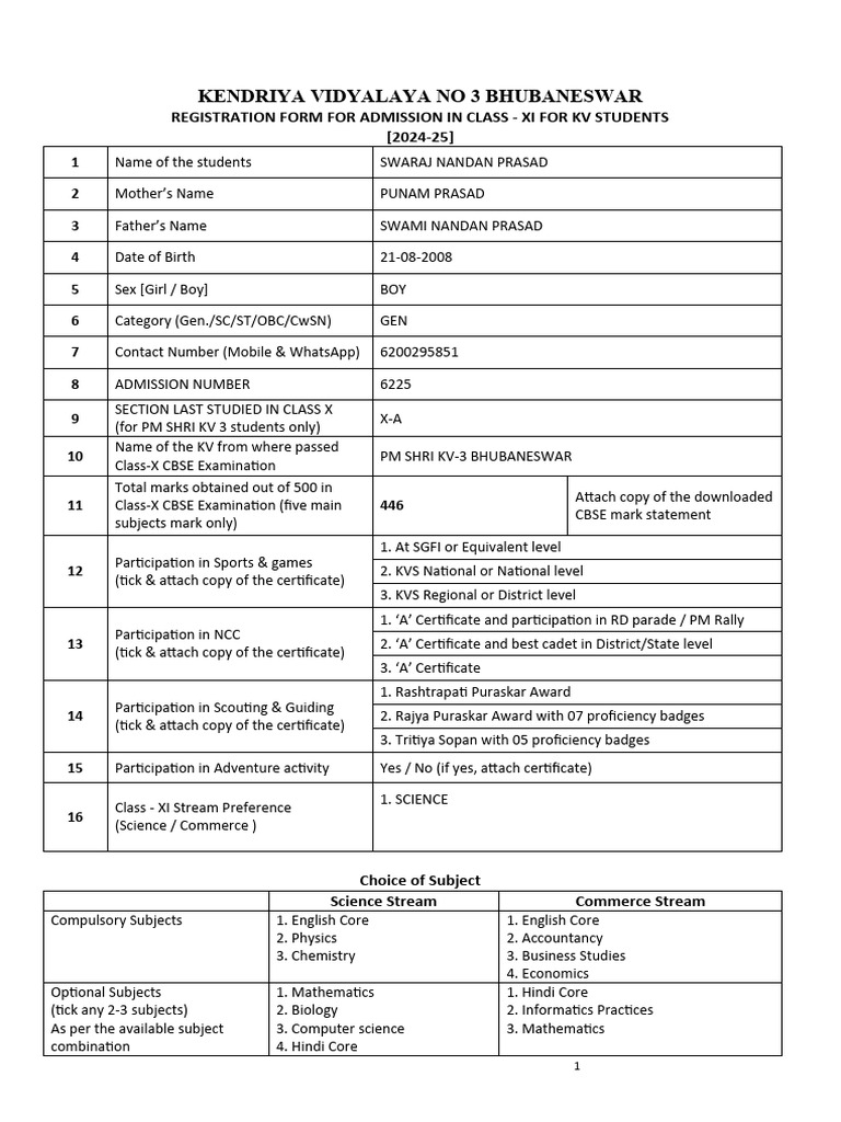 XI Registration Form | PDF