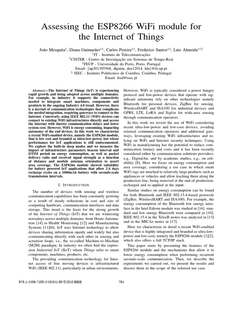 Assessing the ESP8266 WiFi Module for the Internet of Things | Download Free PDF | Wi Fi | Wireless