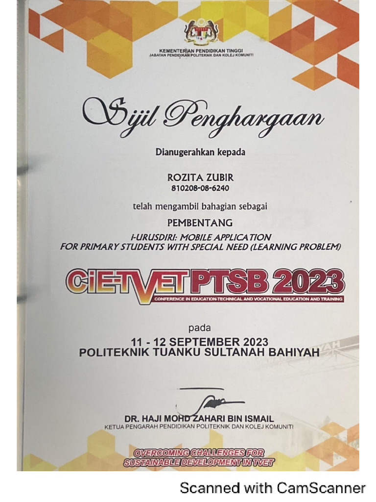 Sijil Pembentang Tvet 2023 | PDF