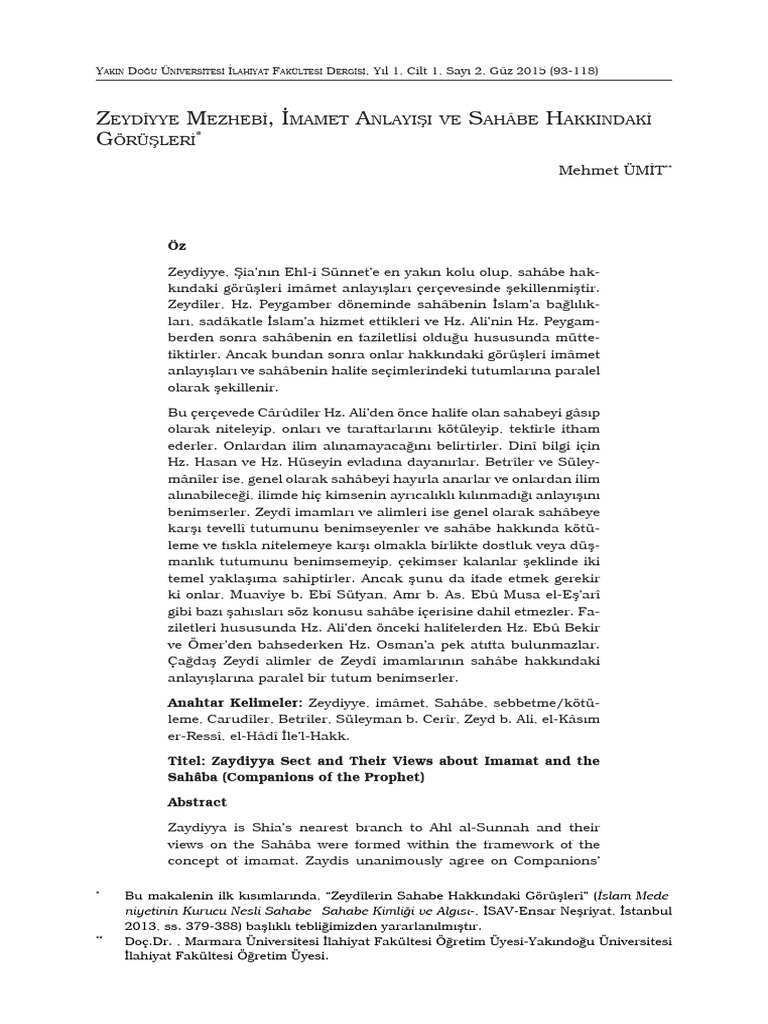 Zeyd Yye Mezhebi, Mamet Anlay Ve Sahabe Hakk Ndaki G R Leri (#409054 ...