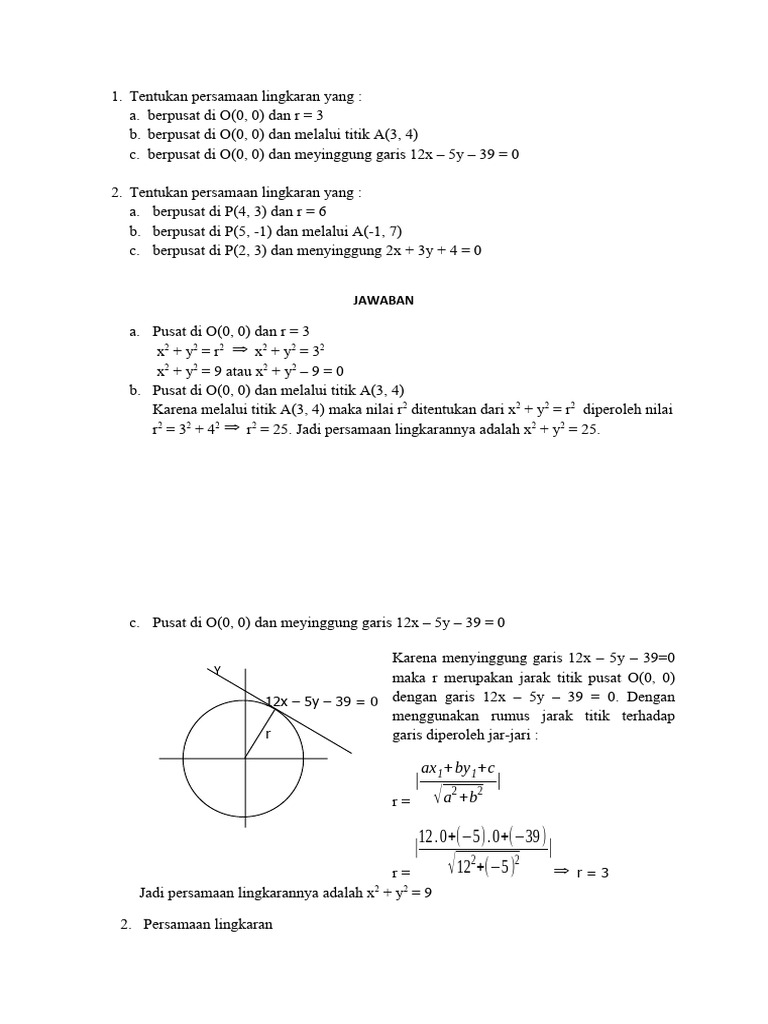 Contoh Soal Persamaan Lingkaran | PDF