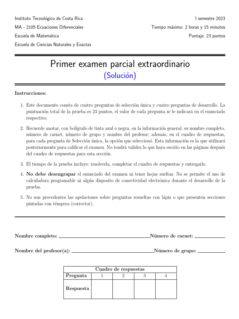 3 Materiales - 3 Examenes Anteriores - 01 Primer Examen Parcial - 18 ED P1 Ext S1 2023 Solución ...