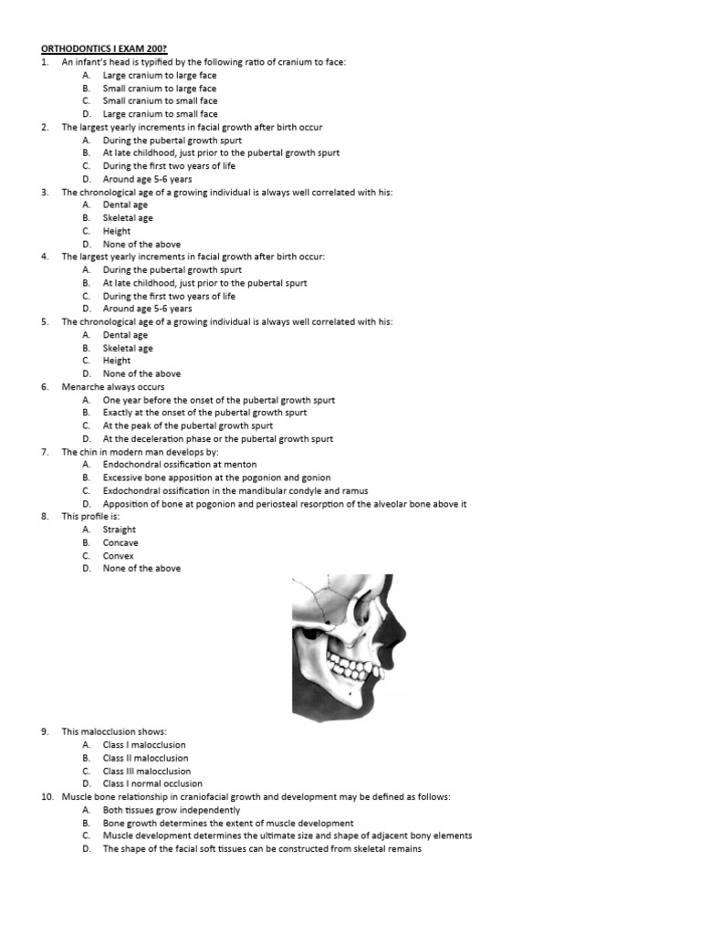 Orthodontics I Exam Questions and Answers | PDF | Orthodontics | Human ...