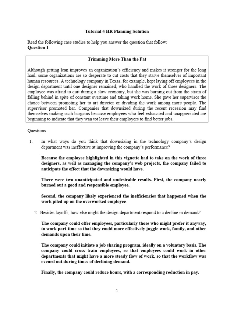 Tutorial 4 Questions and Answers - HR Planning | PDF | Temporary Work ...
