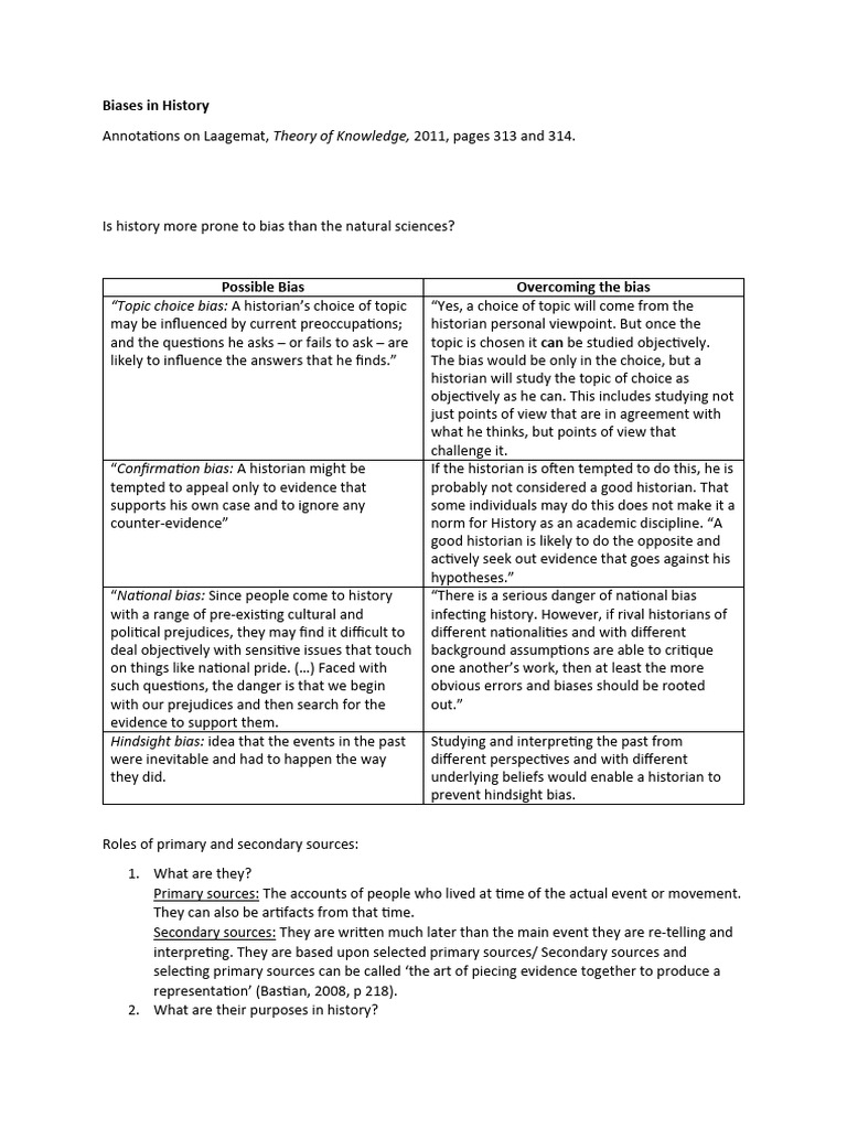 Biases in History | PDF | Primary Sources | Bias