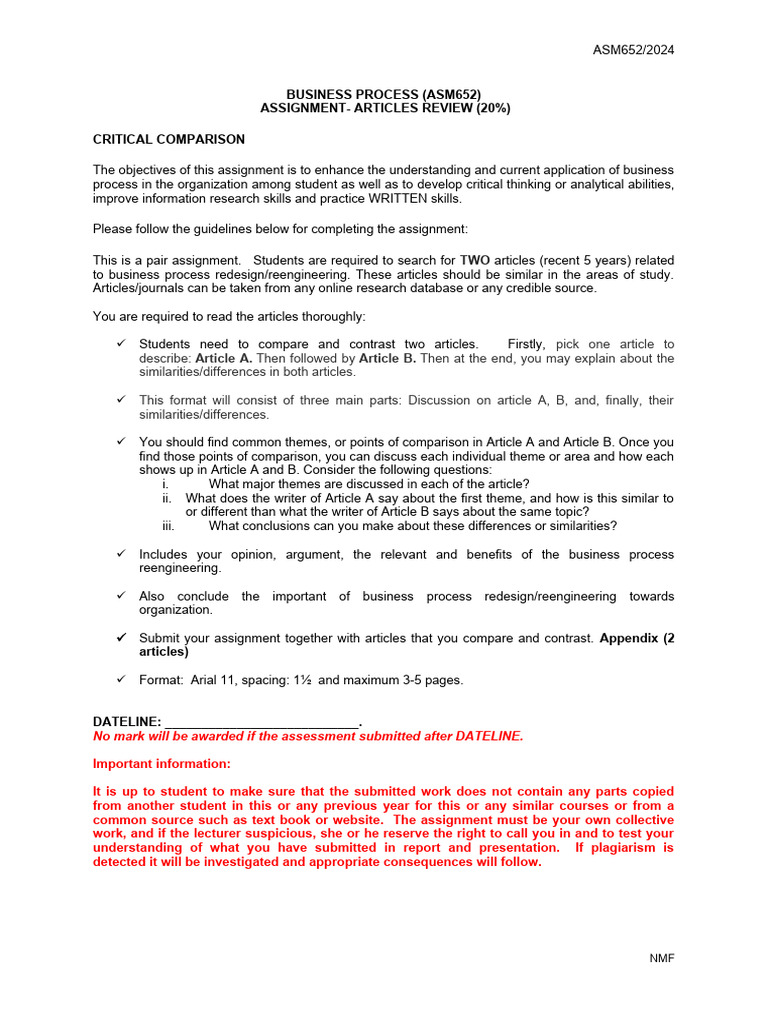 Business Process Article Comparison Assignment | PDF | Critical ...