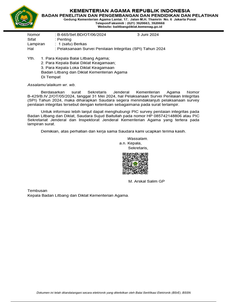 Surat Pengantar SPI 2024 UPT BLA BDK LDK Ok | PDF