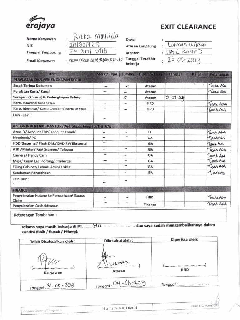 Surat Exit Clearance Dan Interview | PDF