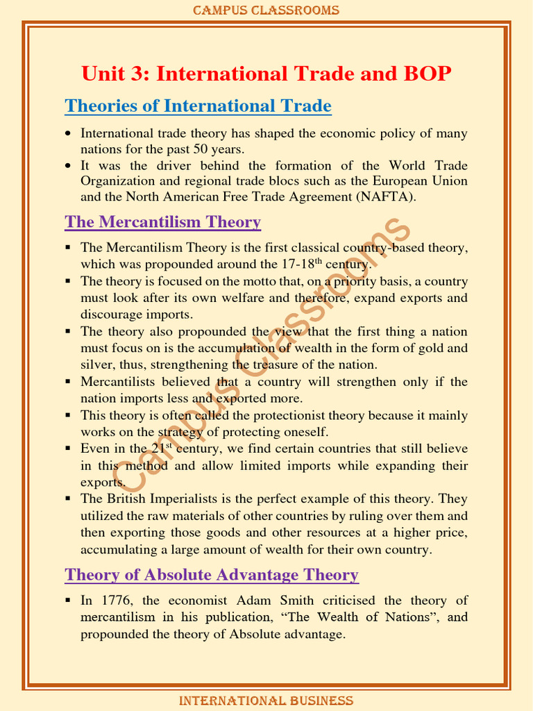 International Trade Theories Overview | PDF | Balance Of Payments | Non ...