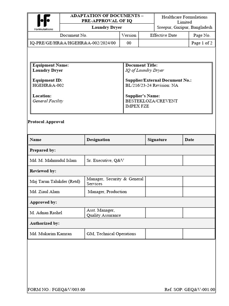 Adaptation of IQ Pre-Approval For Laundry Dryer For Admin-HFL | PDF