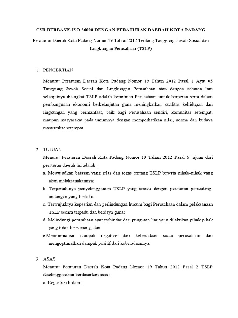 CSR Iso 26000 Perda Padang | PDF