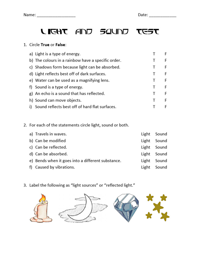 Light and Sound Test for Grades 3-7 | PDF | Light | Sound