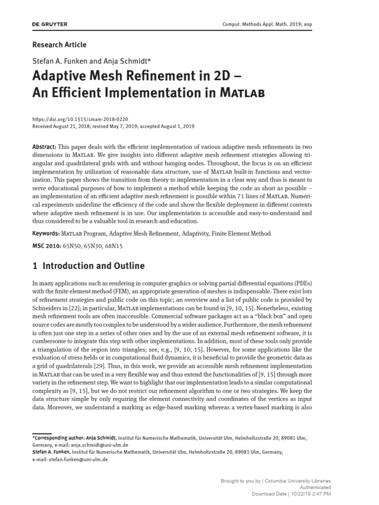 Adaptive Mesh Refinement in 2D - An Efficient Implementation in Matlab | PDF | Finite Element Method