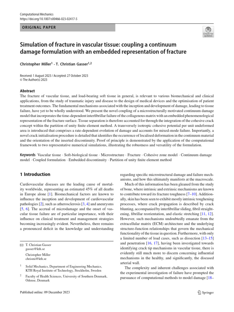 Simulation of Fracture in Vascular Tissue-Coupling A Continuum Damage Formulation With An ...