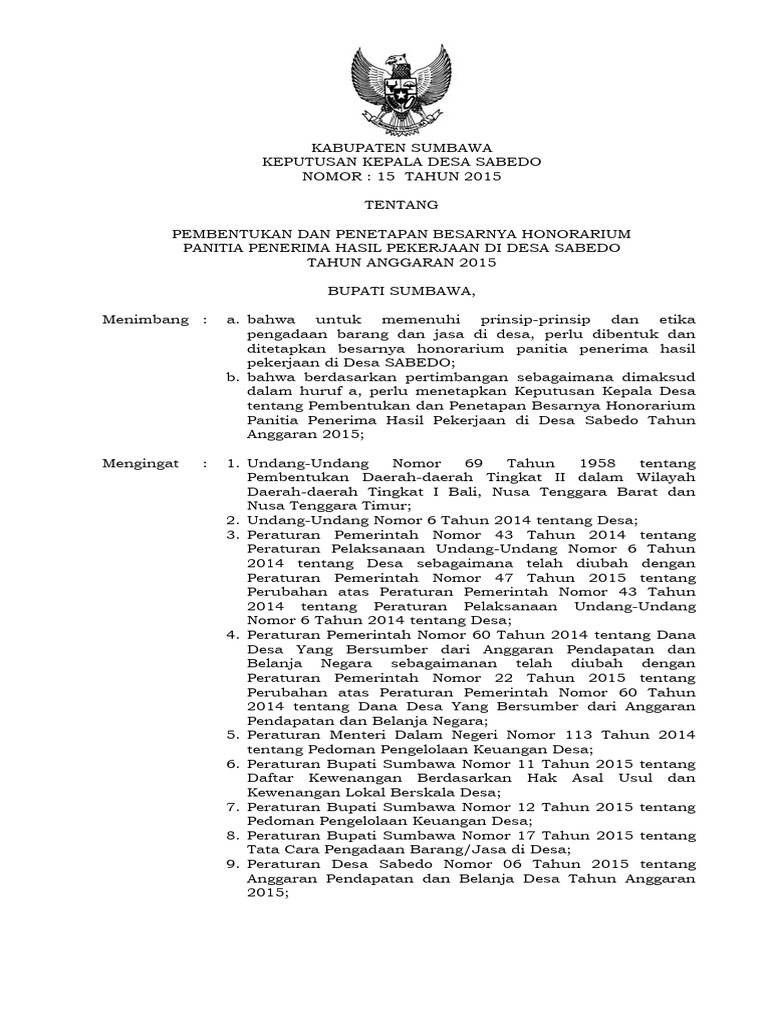 SK Tim PPHP Desa SABEDO | PDF