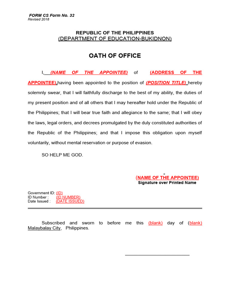 Oath of Office Form CS No. 32 | PDF