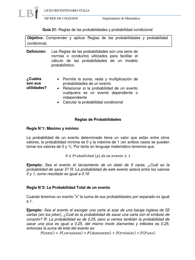 Guía 21 Reglas de Probabilidades y Probabilidad Condicional | Descargar gratis PDF ...