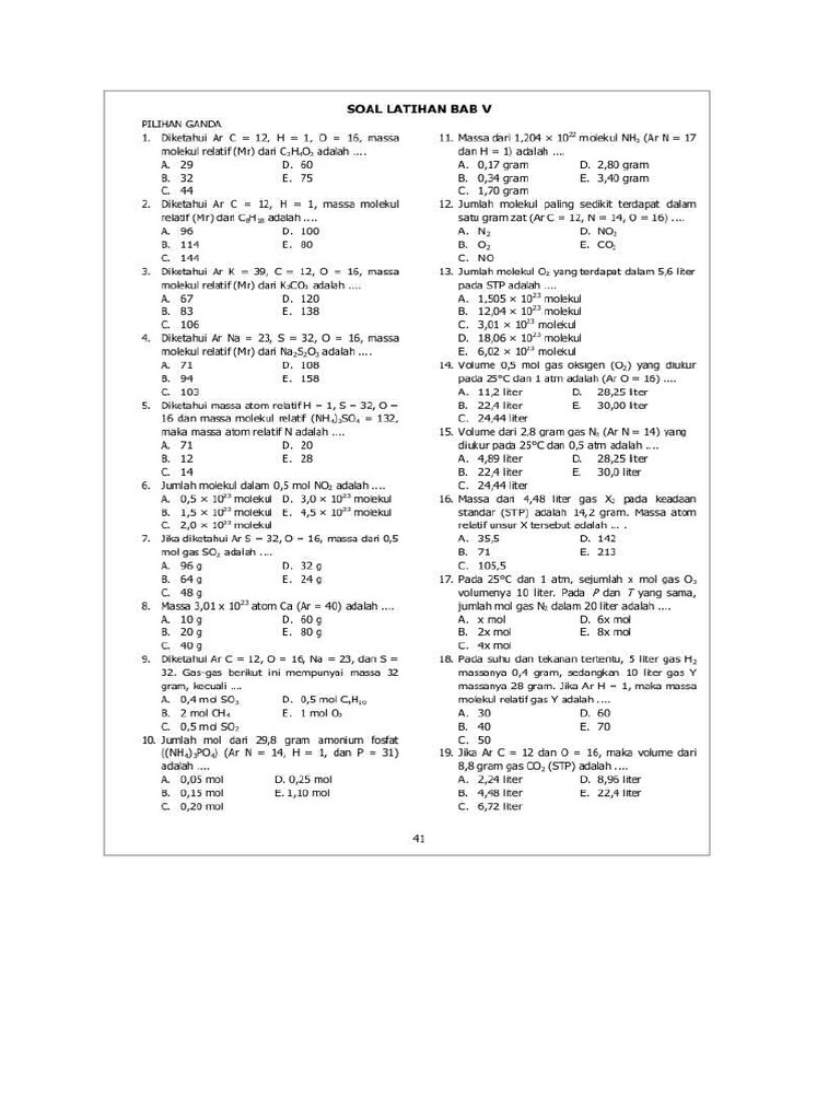 Latihan Soal Konsep Mol | PDF