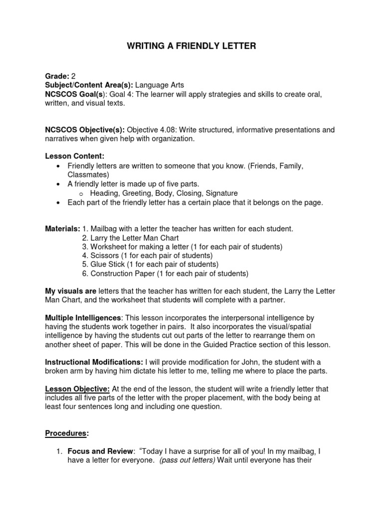 3_-_friendly_letter | PDF | Lesson Plan | Learning
