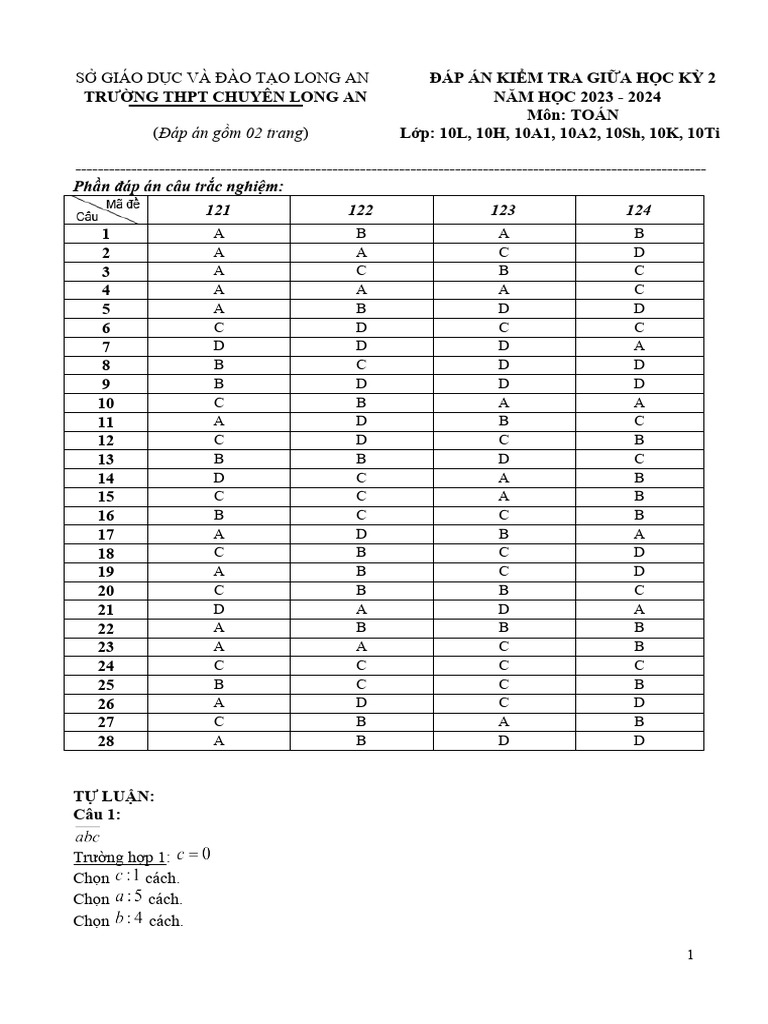 Đáp Án Thi Gi A HK2 10NC 2023-2024 | PDF